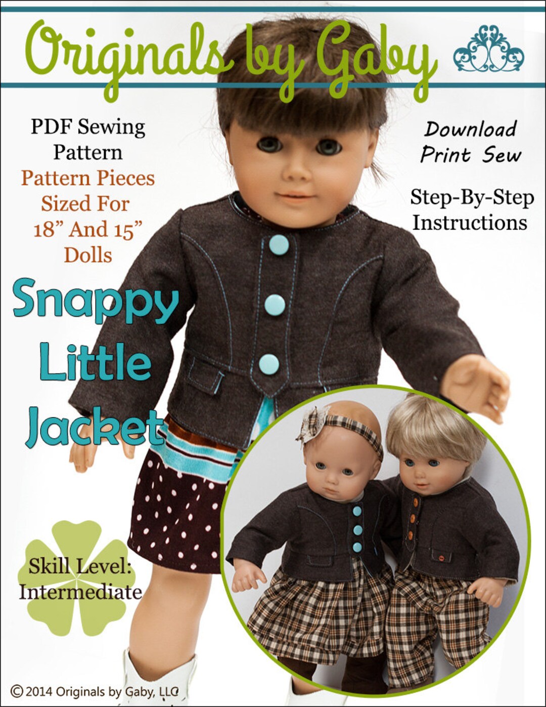 Snappy Little Jacket 2 Size Bundle 15 and 18 Inch Doll Clothes Pattern ...