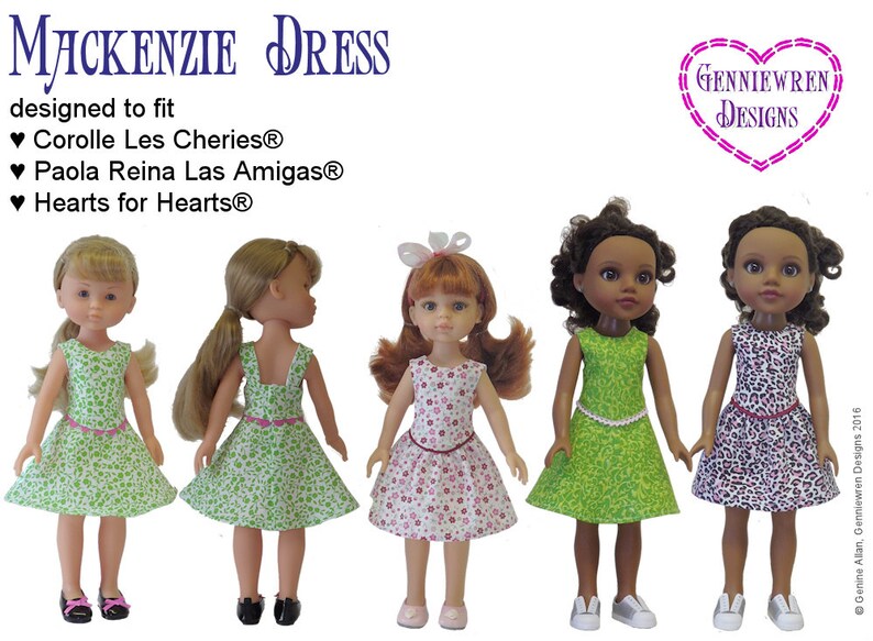 Mackenzie Dress 13-14 Inch Doll Clothes Pattern Fits Slim Dolls: Hearts ...