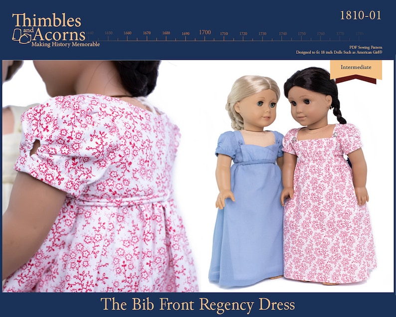 Bib Front Regency Dress 18 Inch Doll Clothes Pattern Fits Popular 18 ...