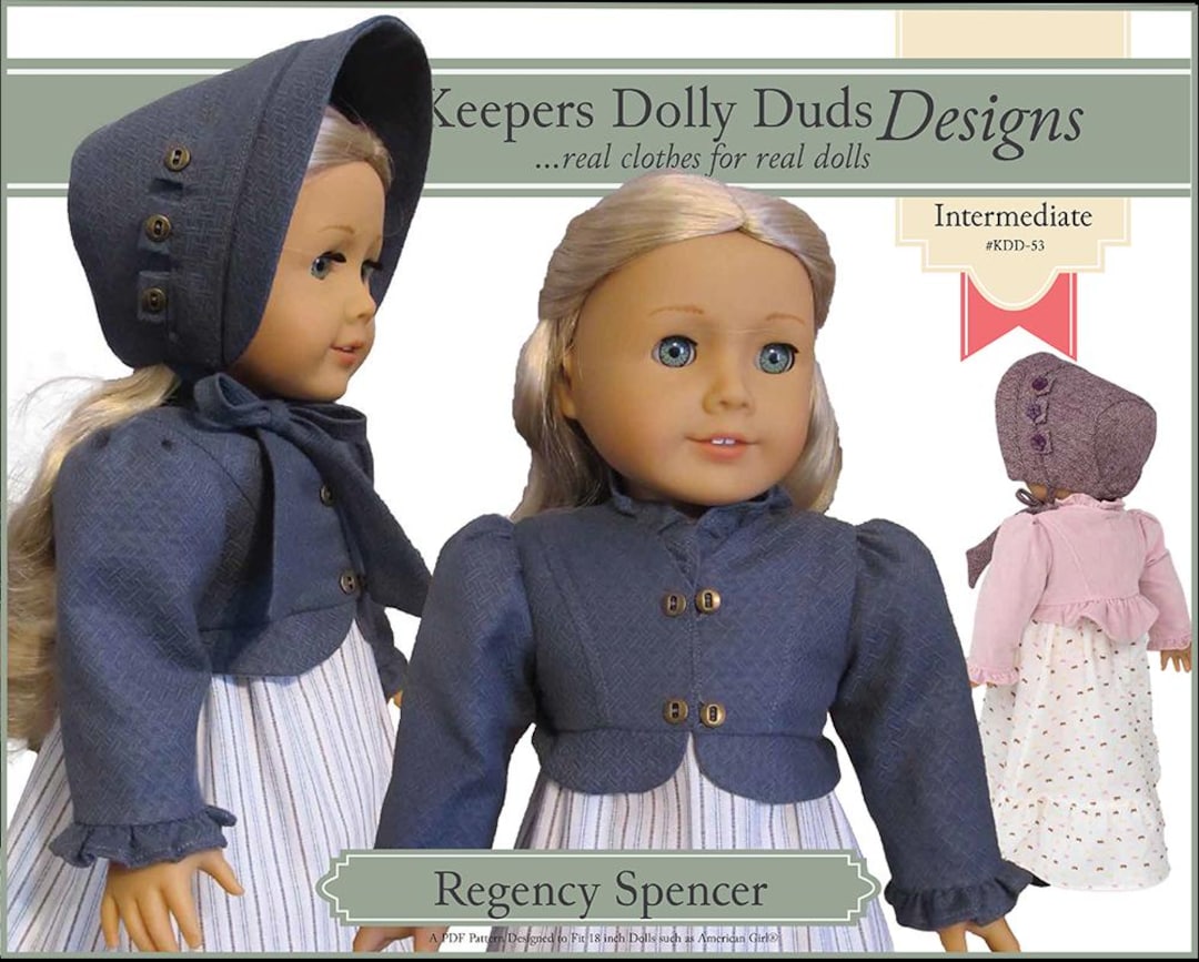 Regency Spencer Jacket and Bonnet 18 Inch Doll Clothes Pattern Designed ...