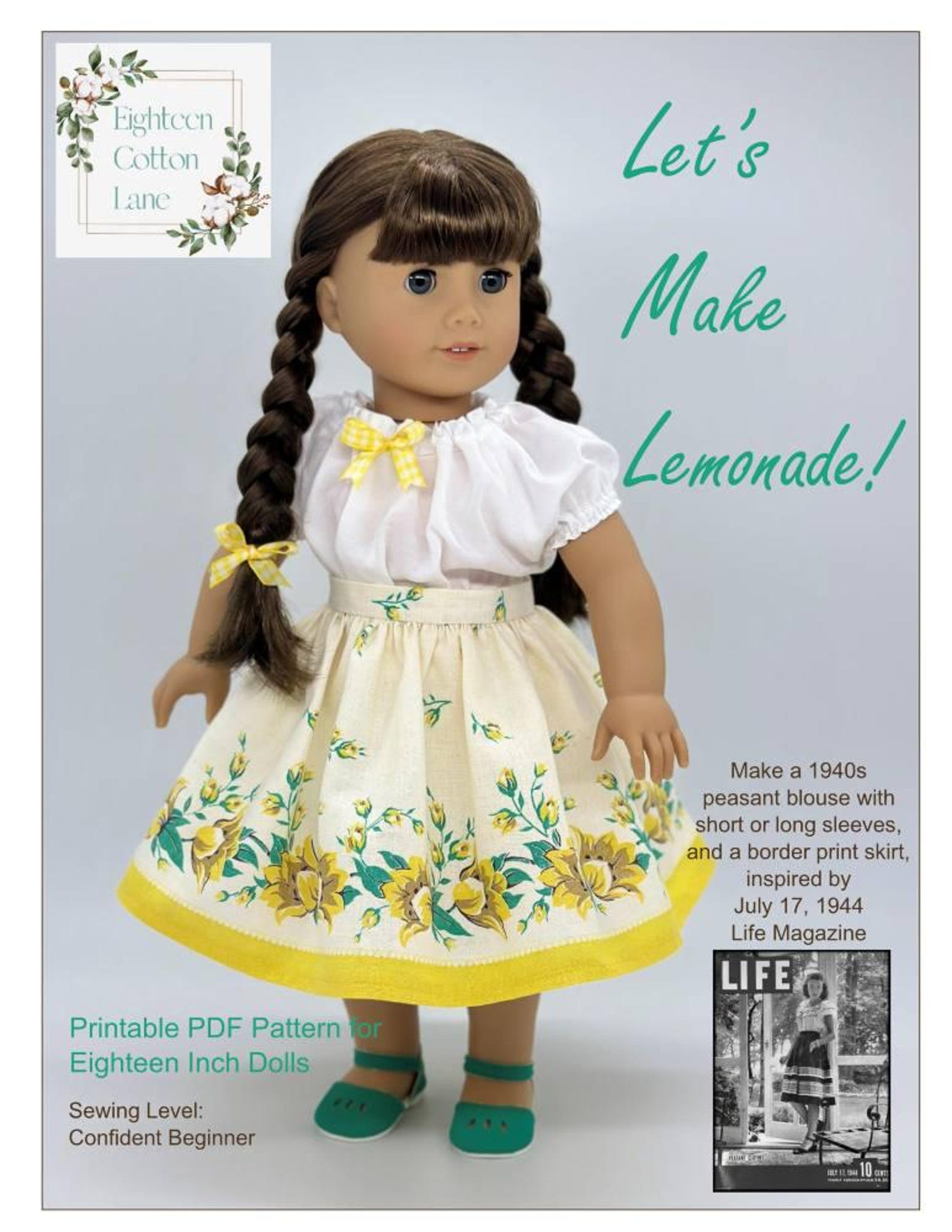 Let's Make Lemonade! 18" Doll Clothes Pattern Designed to Fit Popular ...