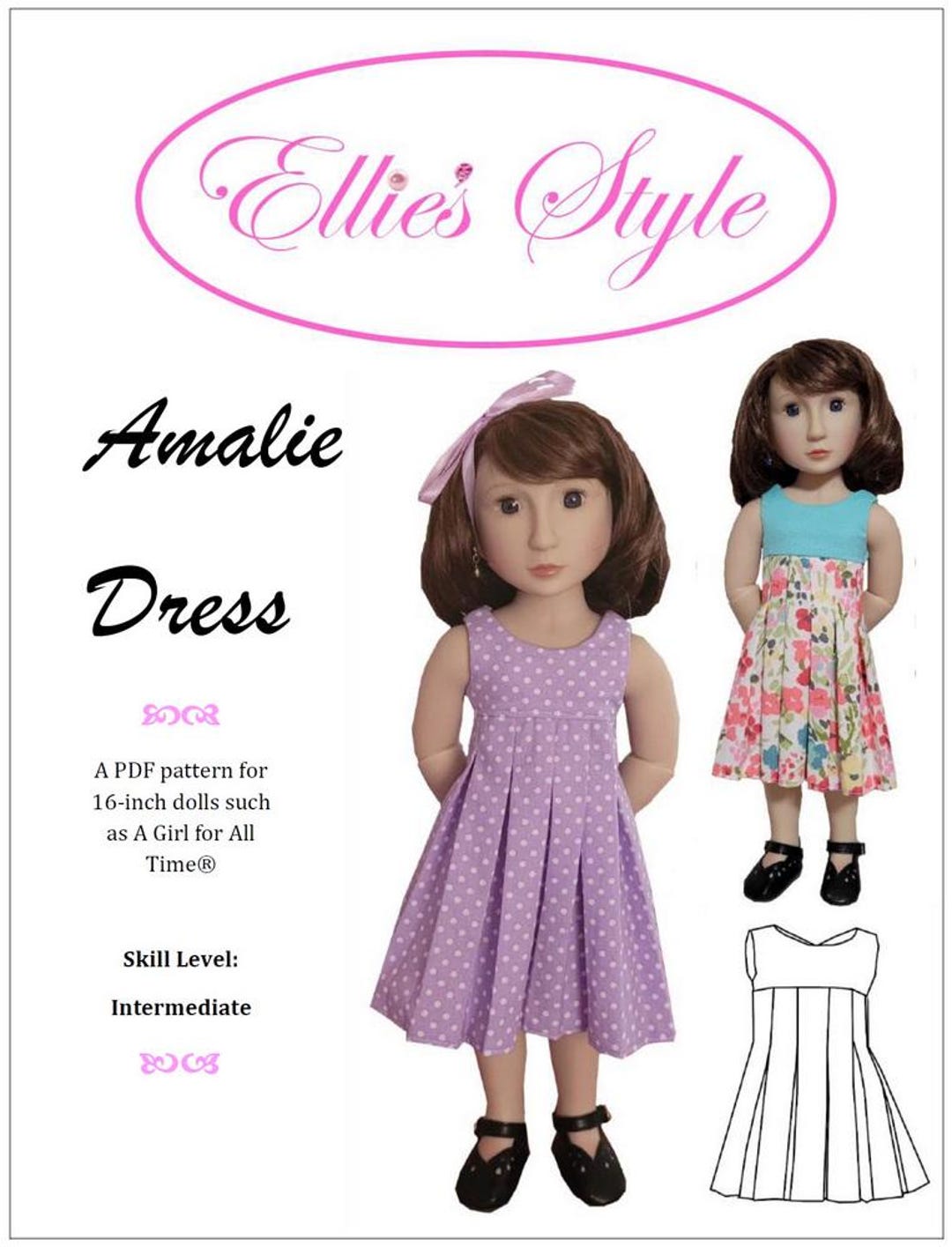 Amalie Dress 16" Doll Clothes Pattern Fits A Girl for All Time Dolls ...