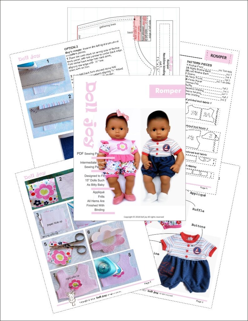 Romper 15 Inch Doll Clothes Pattern Designed to Fit Baby Dolls Such as ...