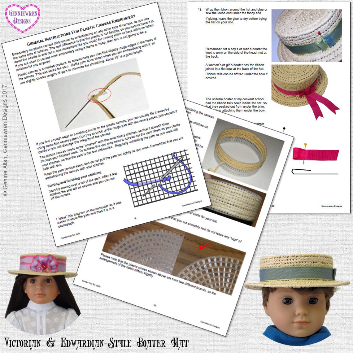 Victorian and Edwardian Style Boater Hat 13-18 Inch Doll Clothes ...