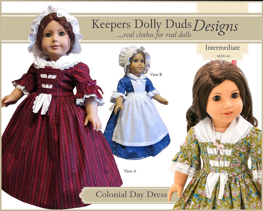 Colonial Day Dress 18 Inch Doll Clothes Pattern Designed to Fit Popular ...