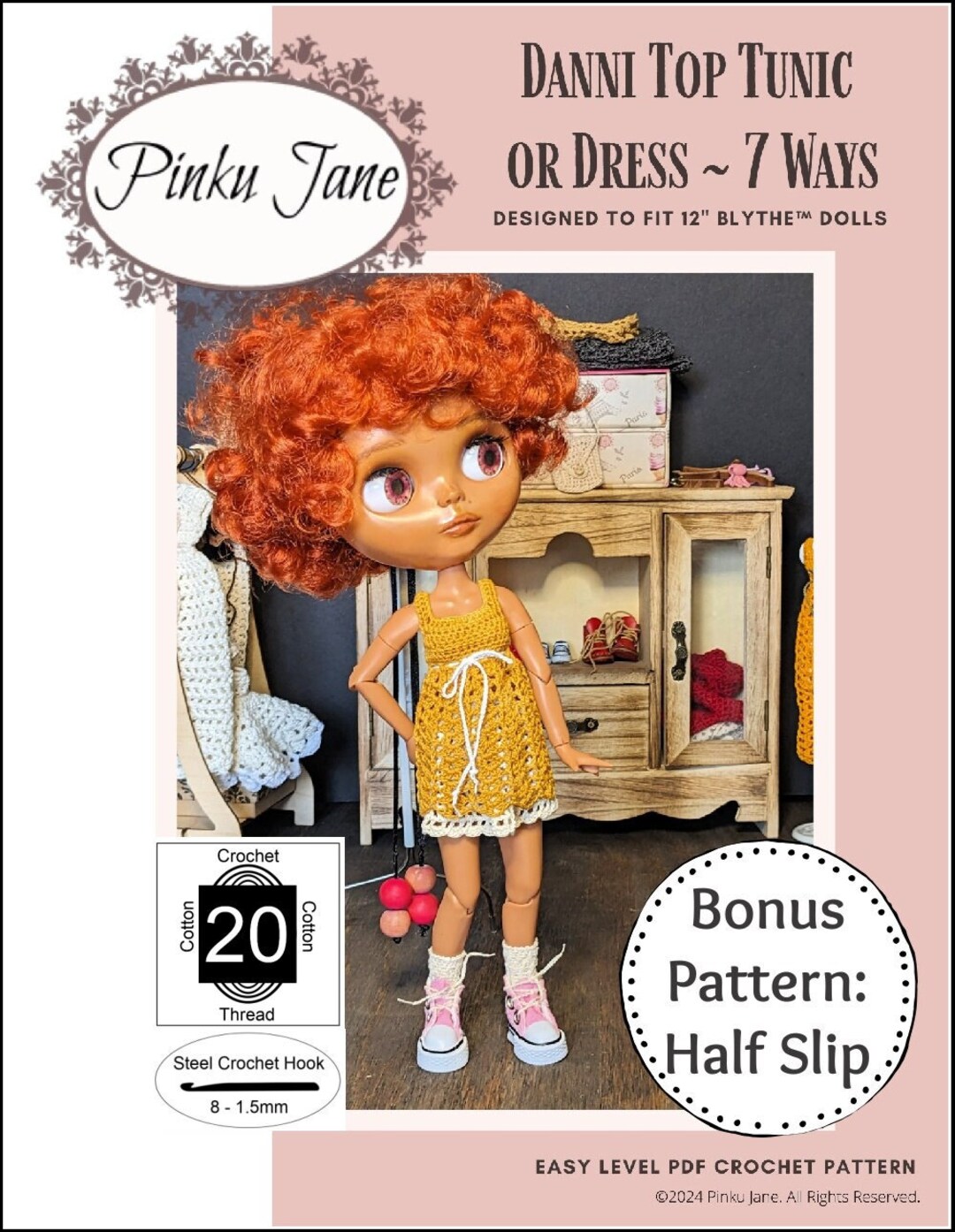 Danni Top, Tunic, or Dress - 7 Ways Doll Clothes Crochet Pattern for 12 ...