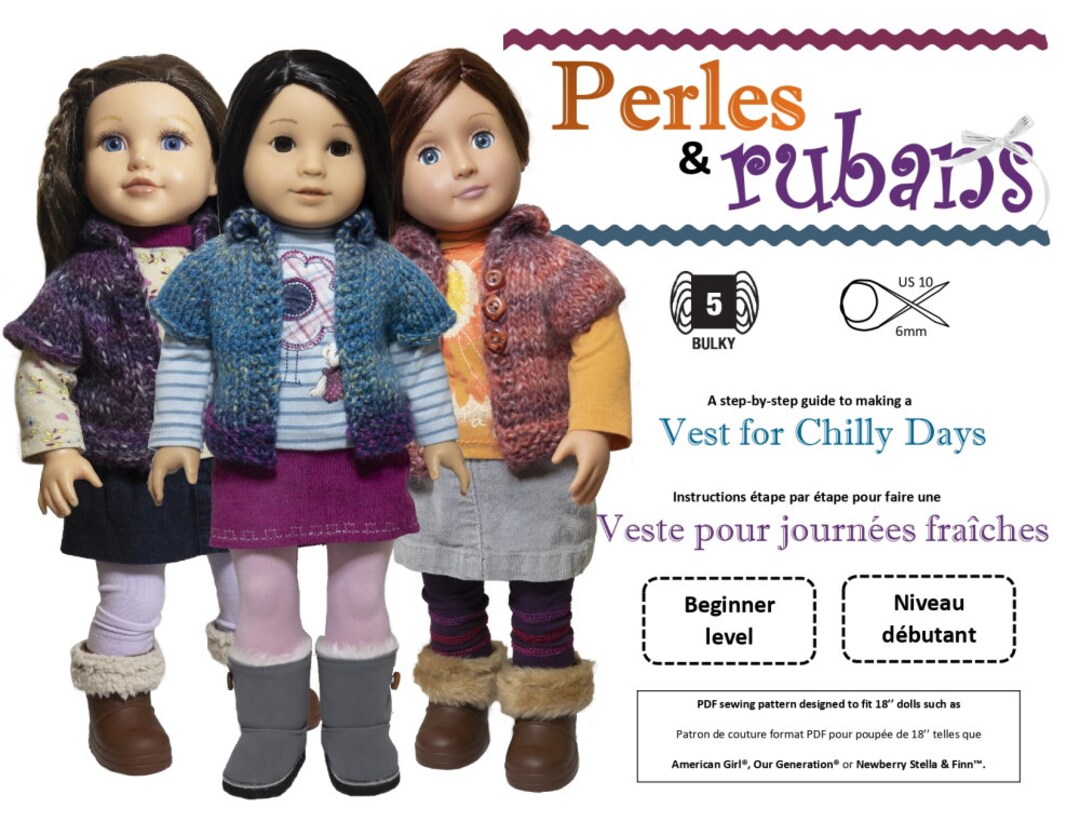Vest for Chilly Days 18 Inch Doll Clothes Knitting Pattern - Perles ...
