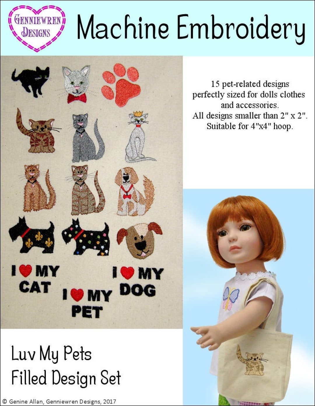I Luv My Pets Machine Embroidery Designs - Sized for Use With Dolls ...