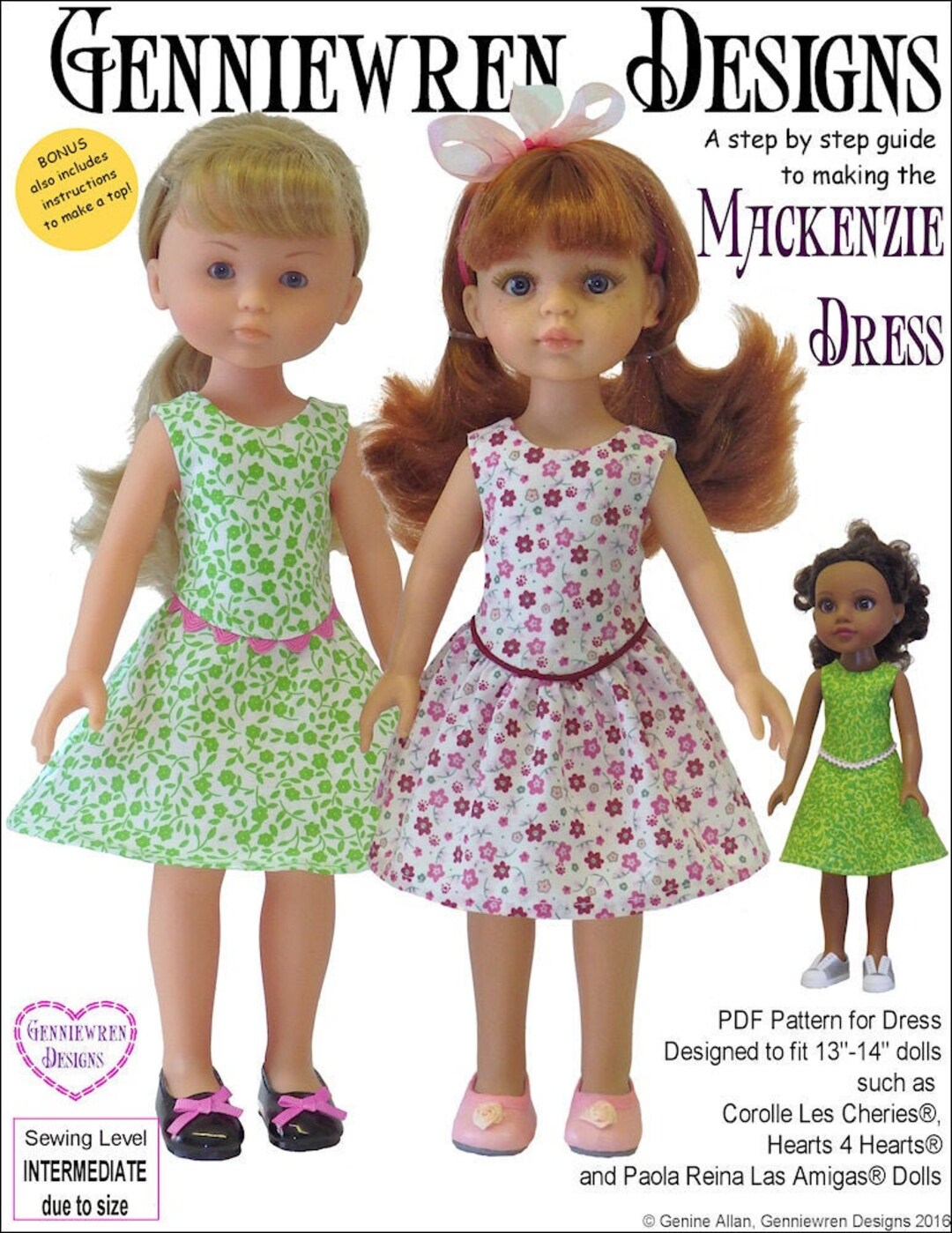 Mackenzie Dress 13-14 Inch Doll Clothes Pattern Fits Slim Dolls: Hearts ...