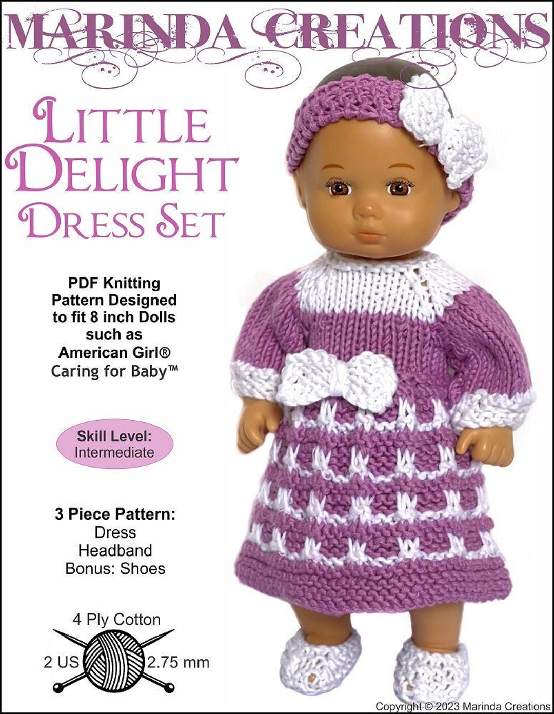 Little Delight Dress Set 8" Baby Doll Clothes Knitting Pattern Fits ...