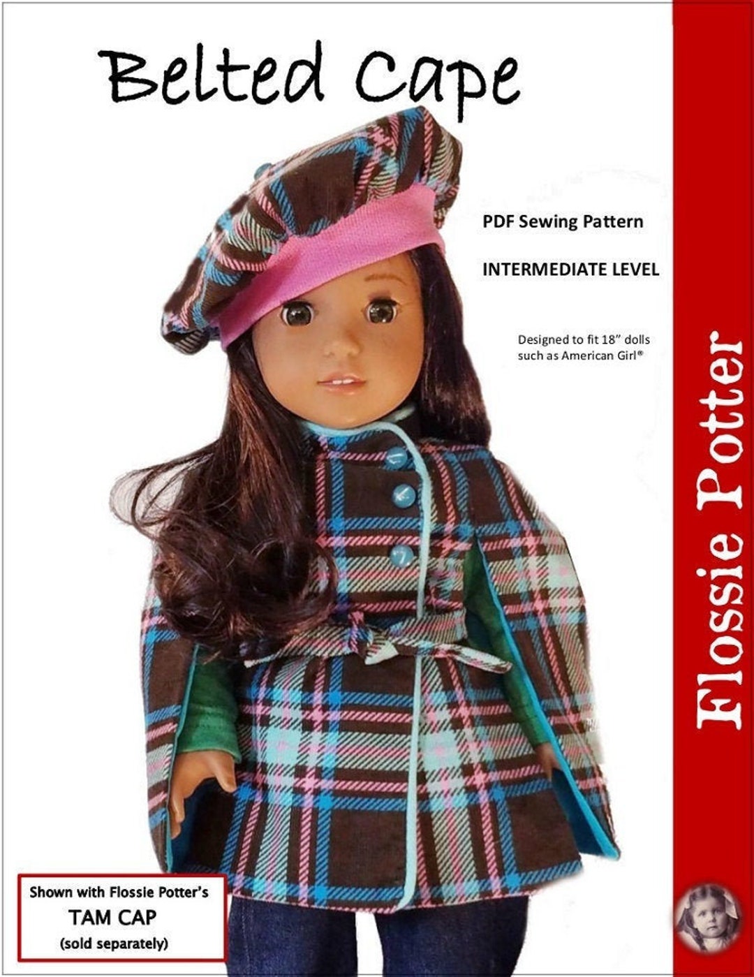 Belted Cape 18 Inch Doll Clothes Pattern Fits Popular 18