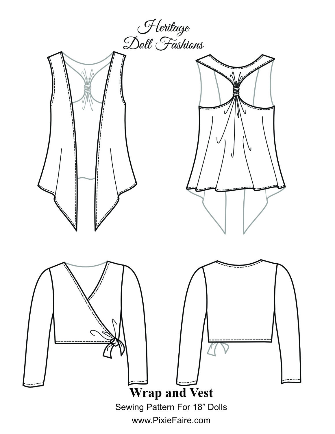 Wrap and Vest Bundle 18 Inch Doll Clothes Pattern Fits Popular 18 ...