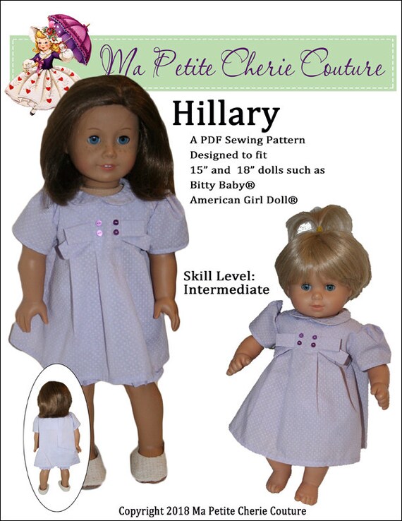 Hillary Dress 15 and 18 Inch Doll Clothes Pattern Fits Dolls | Etsy