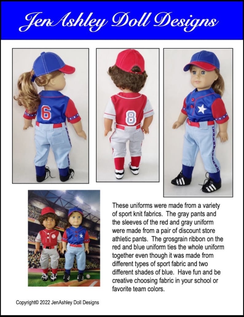 Pop Fly! Baseball Softball Uniform 18 Inch Doll Clothes Pattern Fits ...