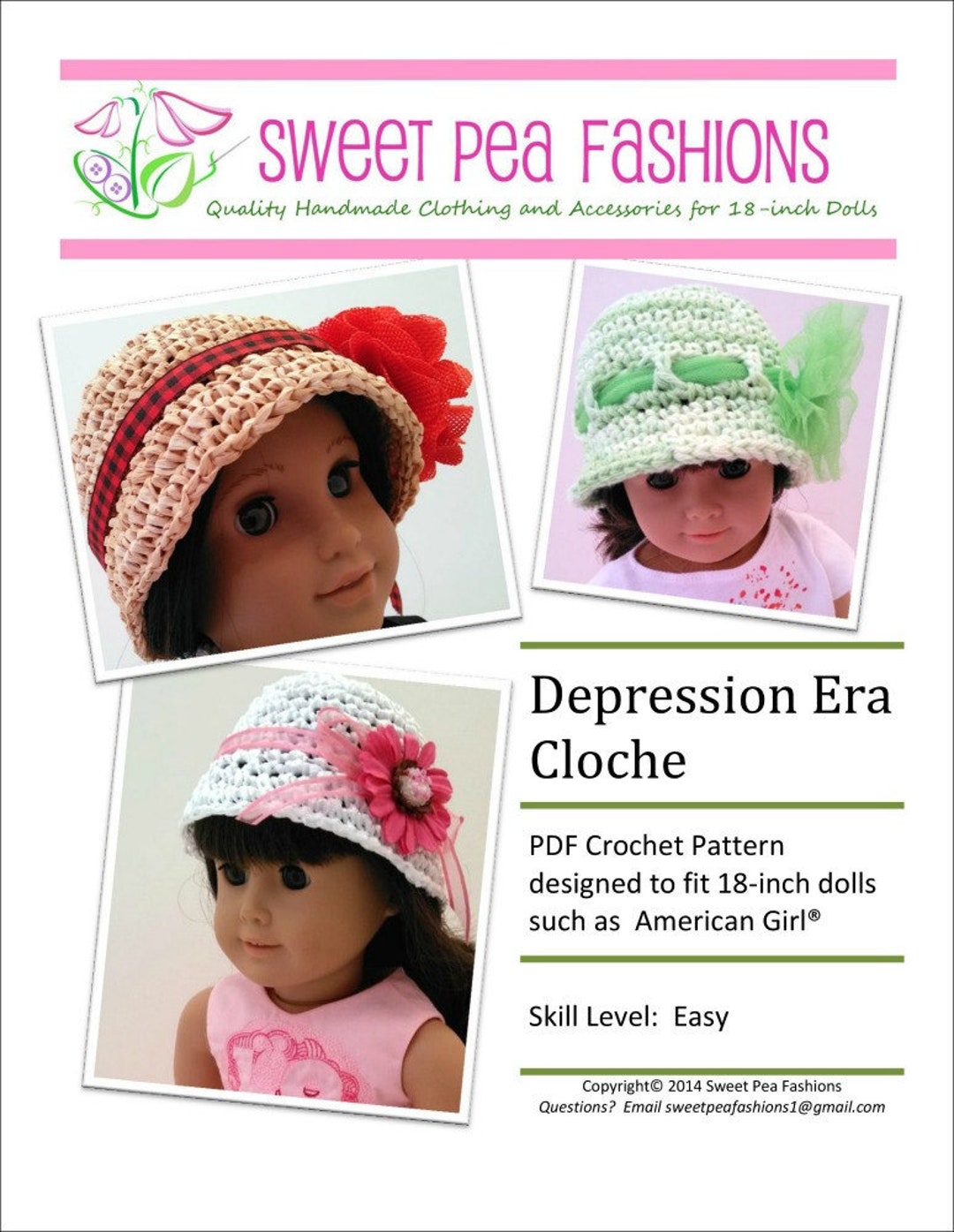 Depression Era Cloche Hat 18 Inch Doll Clothes Crochet Pattern Fits ...