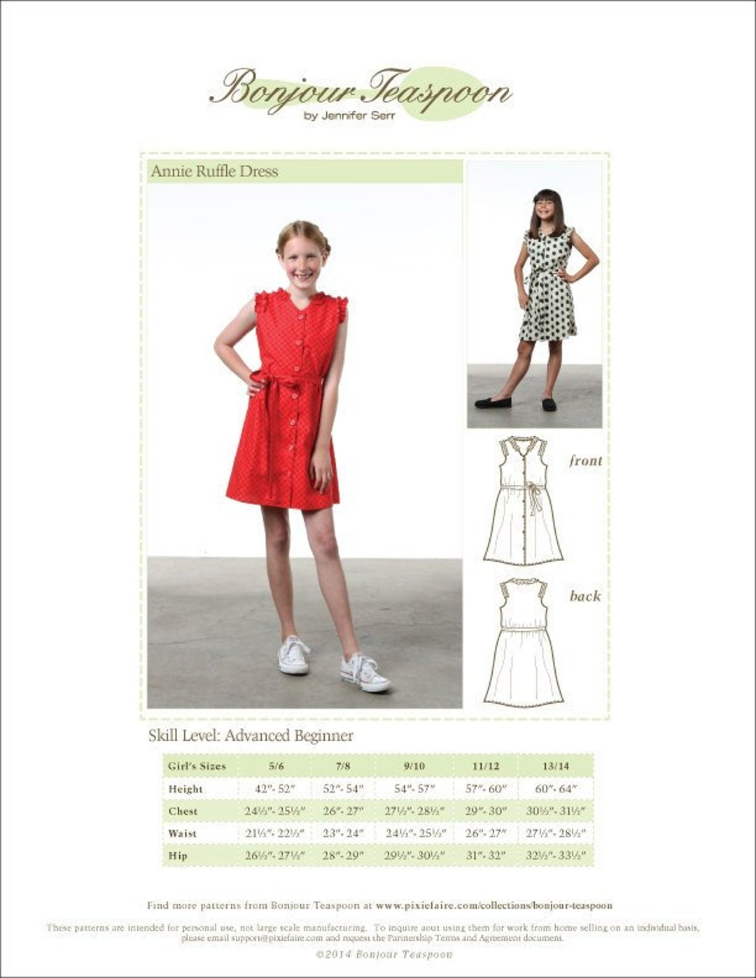 Annie Ruffle Dress Sewing Pattern for Girls Sizes 4 - 14 - Bonjour ...