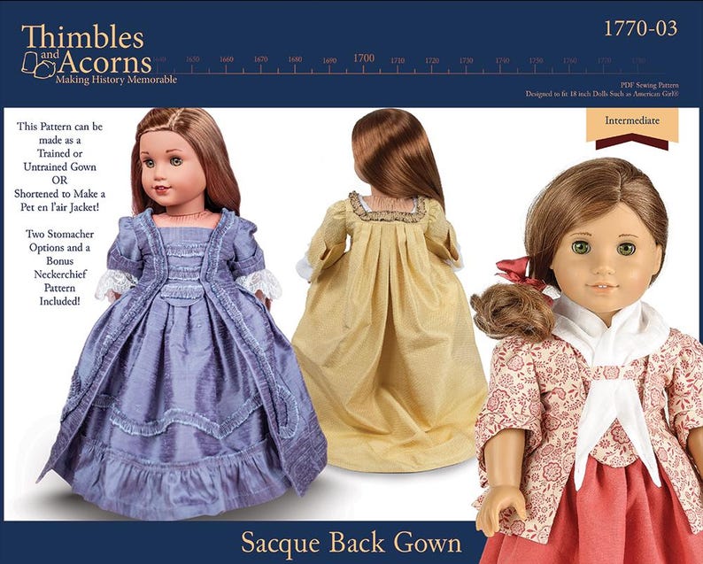 Sacque Back Gown and Pet En L'ier 18 Inch Doll Clothes Pattern Fits ...