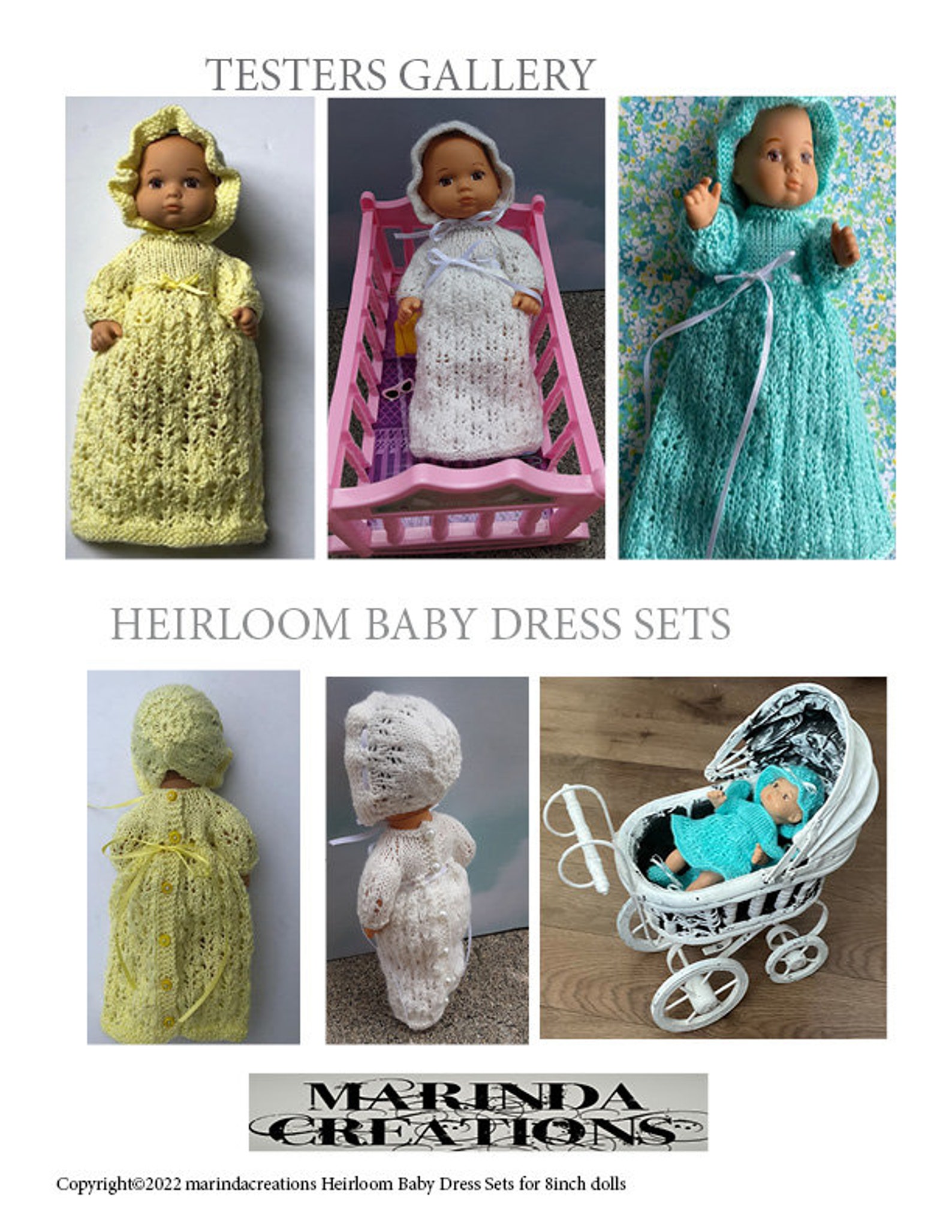 Heirloom Baby Dress Set 8 Inch Baby Doll Clothes Knitting Pattern Fits ...