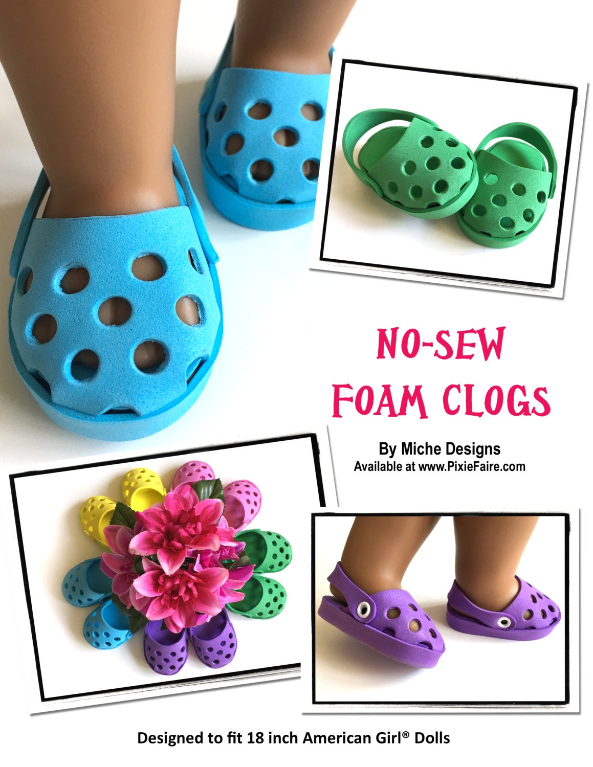 No-sew Foam Clogs 18 Inch Doll Clothes Shoe Pattern Fits Popular 18 ...
