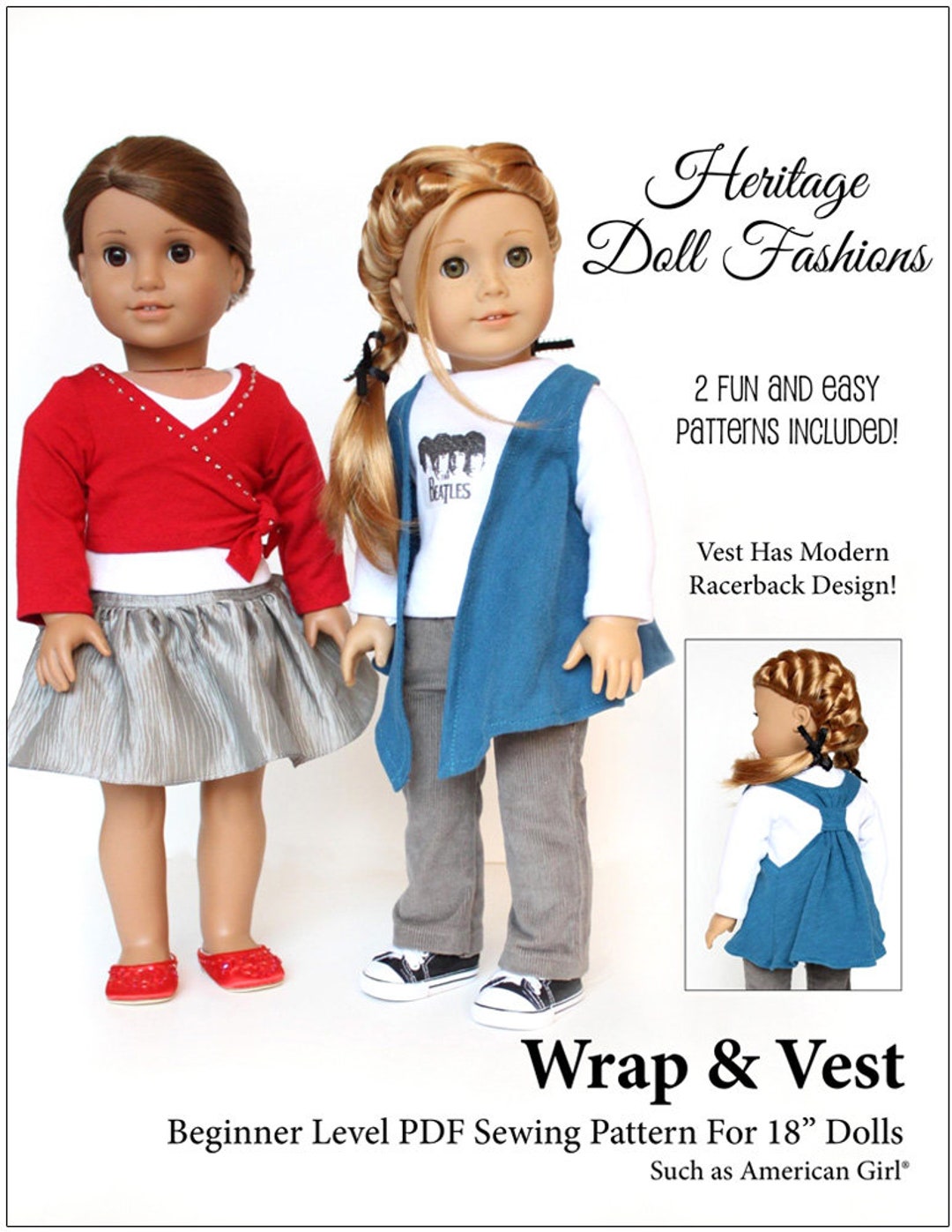 Wrap and Vest Bundle 18 Inch Doll Clothes Pattern Fits Popular 18 ...