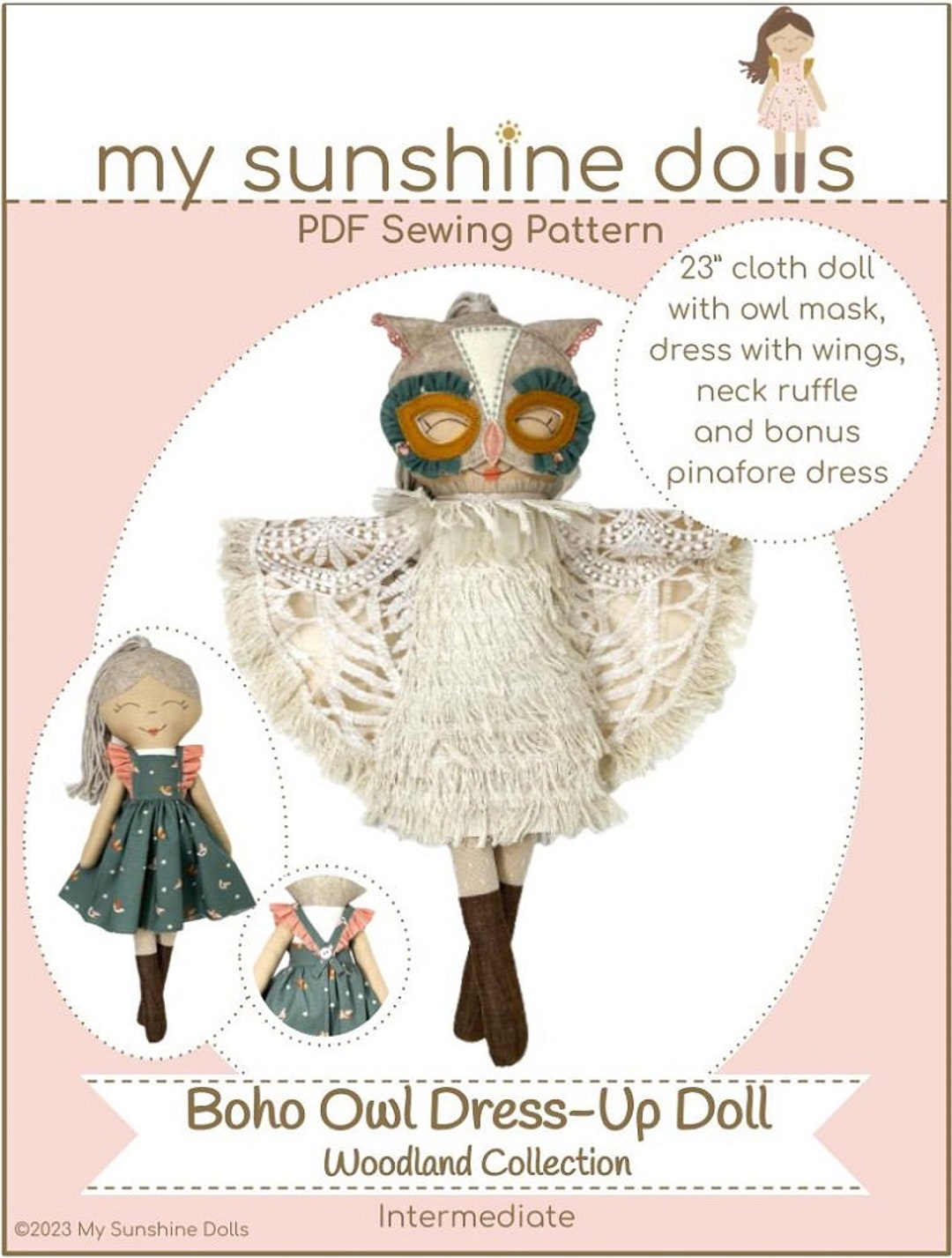 Boho Owl Dress up Doll 23 Inch Cloth Doll Sewing Pattern - My Sunshine ...