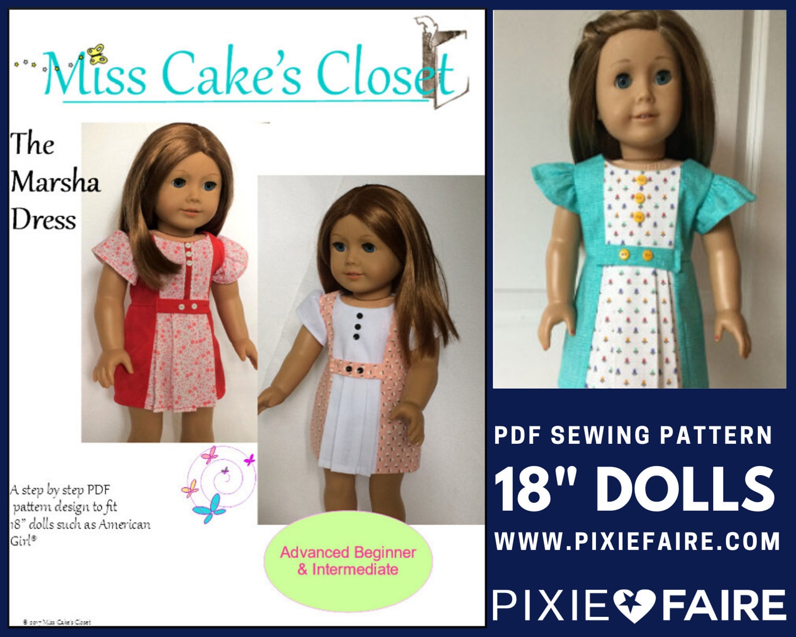 The Marsha Dress 18 Inch Doll Clothes Pattern Fits Popular 18" Dolls ...