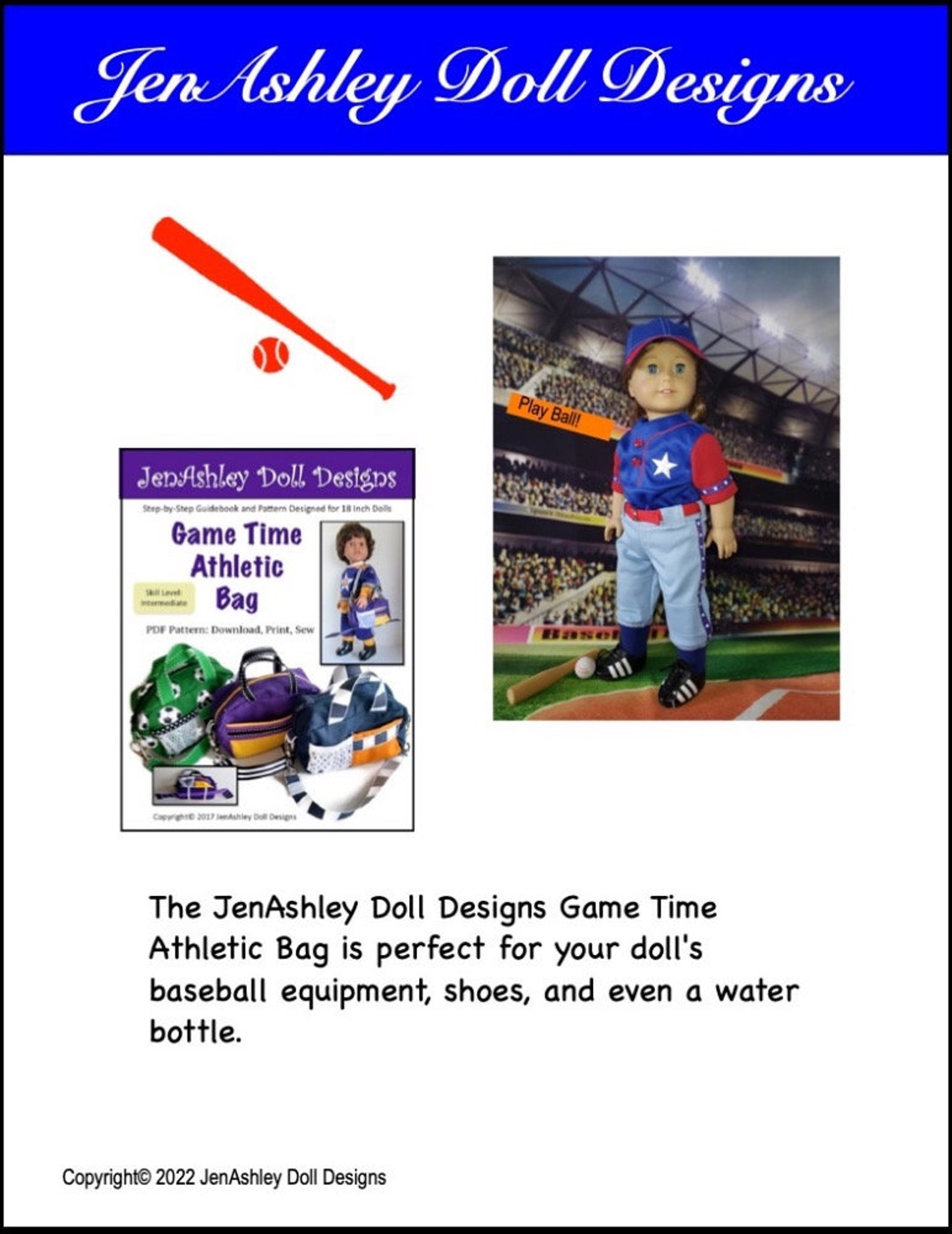 Pop Fly! Baseball Softball Uniform 18 Inch Doll Clothes Pattern Fits ...