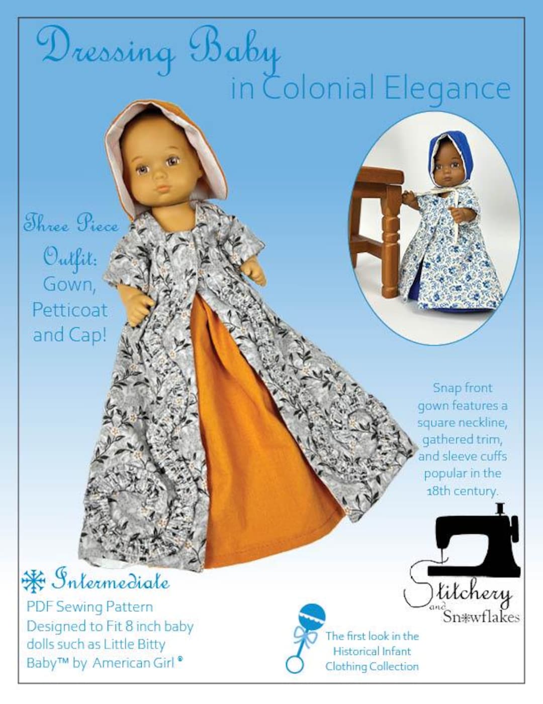Dressing Baby... in Colonial Elegance Doll Clothes Pattern for 8" Baby ...
