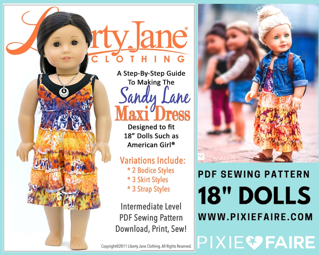 Maxi Dress 18 Inch Doll Clothes Pattern Fits Popular 18" Dolls ...
