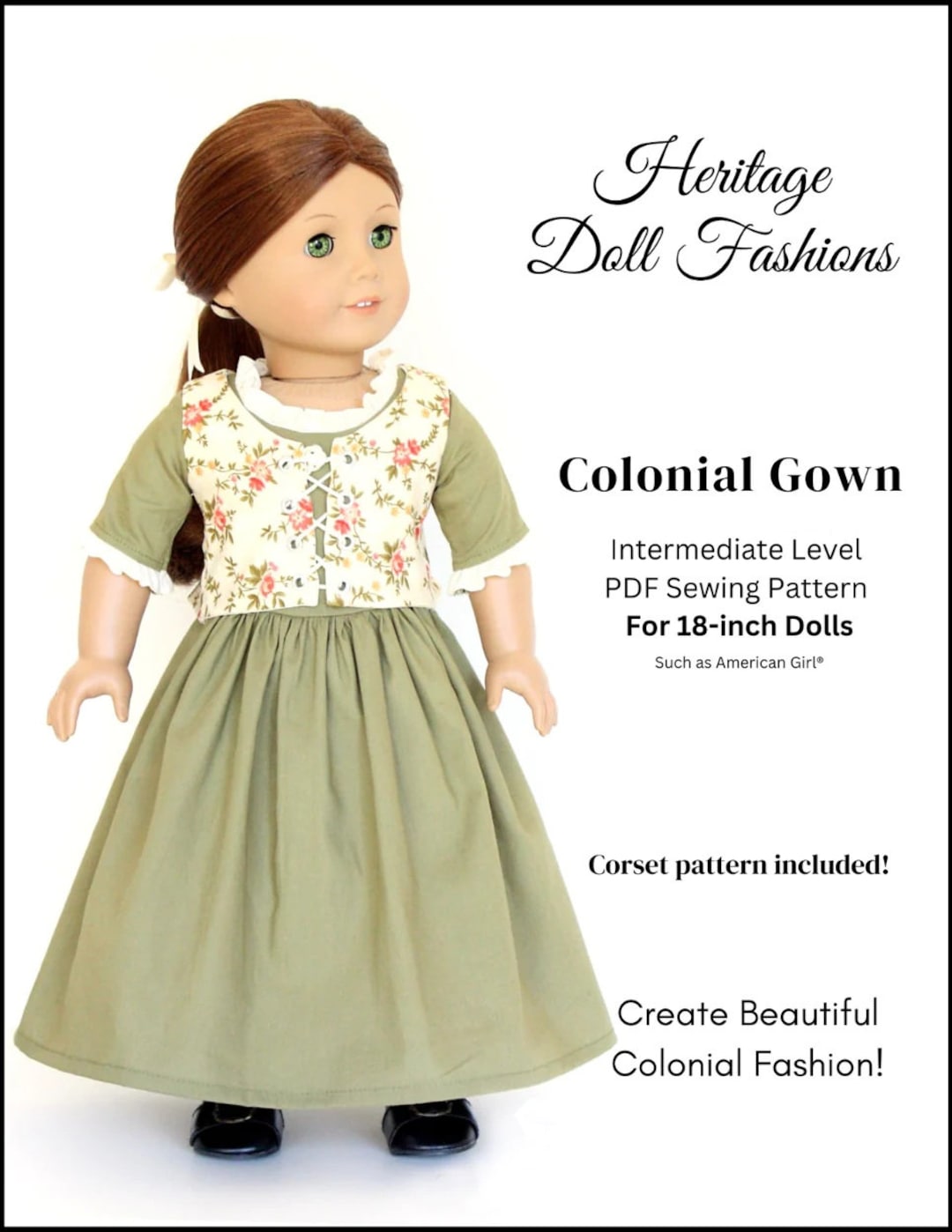 Colonial Gown 18 Inch Doll Clothes Pattern Fits Popular 18" Dolls ...