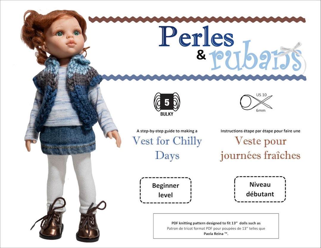 Vest for Chilly Days 13" Doll Clothes Knitting Pattern for Paola Reina ...