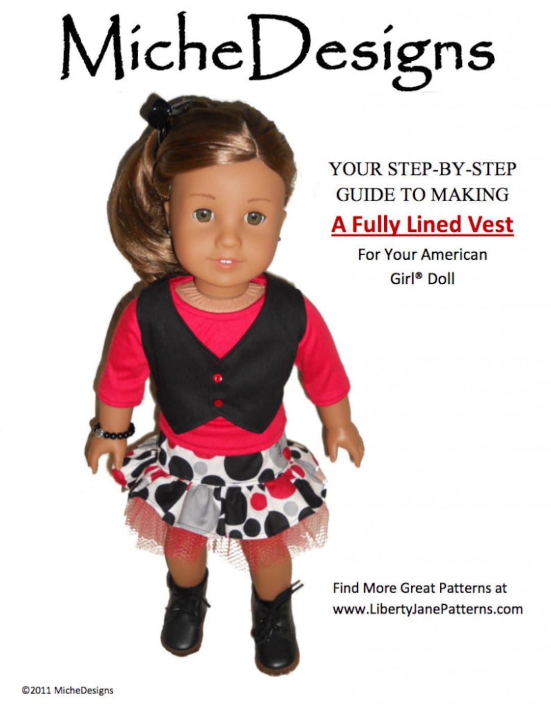 Lined Vest 18 Inch Doll Clothes Pattern Fits Popular 18" Dolls - Miche ...