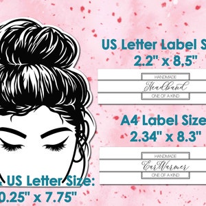 Printable Headband Labels, Ear Warmer Tags, Messy Bun Display Girl ...