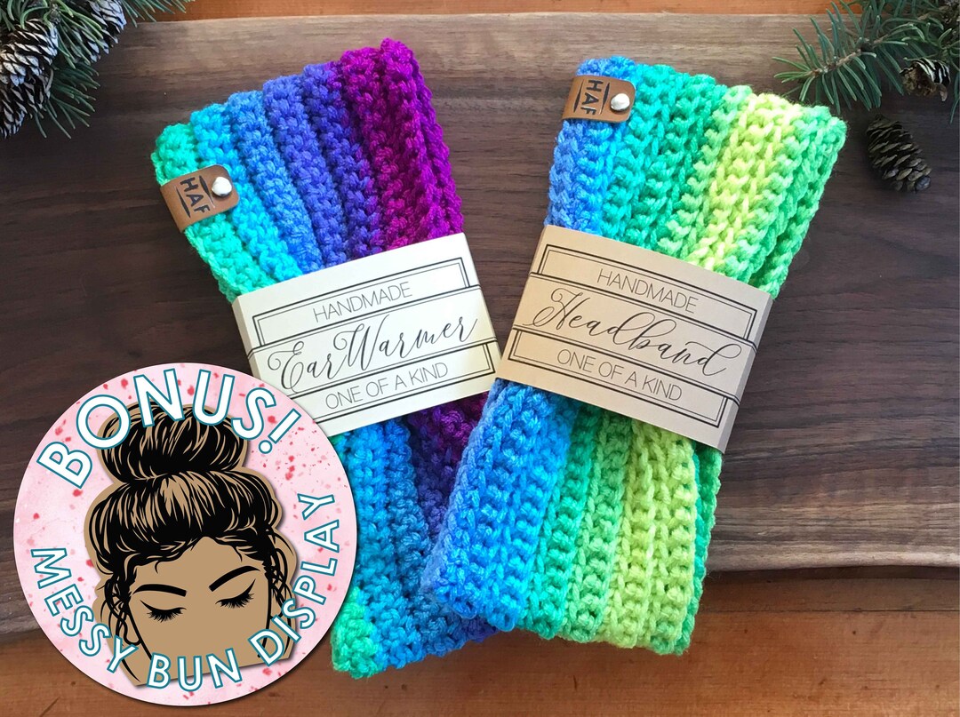 Printable Headband Labels, Ear Warmer Tags, Messy Bun Display Girl ...