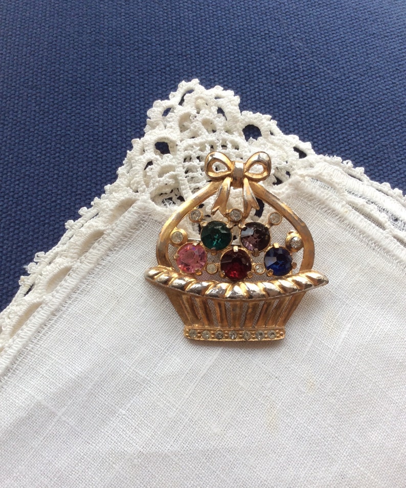 Antiqued Gold Easter Basket With Rhinestone Figural Brooch Pin - Etsy