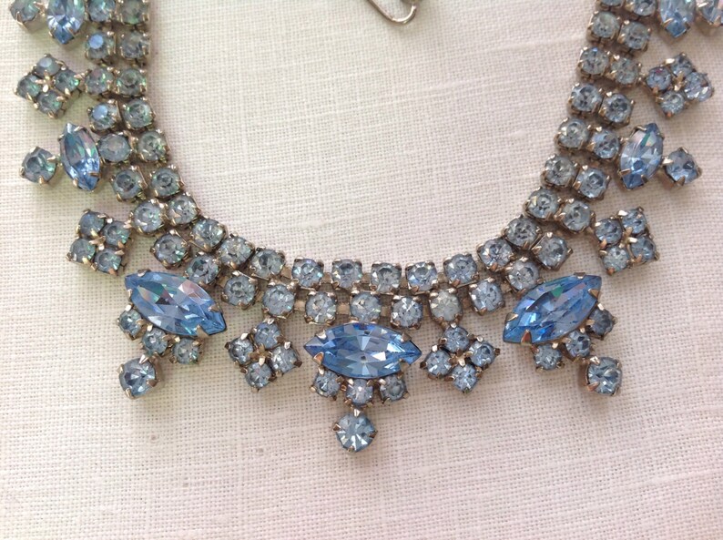 Art Deco Necklace, March Birthstone, Aquamarine Blue Rhinestone - Etsy