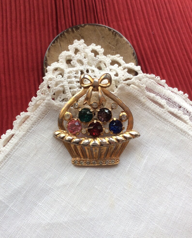 Antiqued Gold Easter Basket With Rhinestone Figural Brooch Pin - Etsy