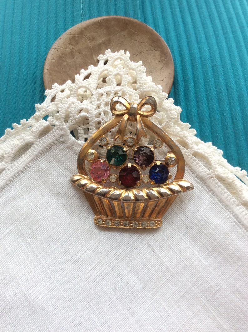 Antiqued Gold Easter Basket With Rhinestone Figural Brooch Pin - Etsy