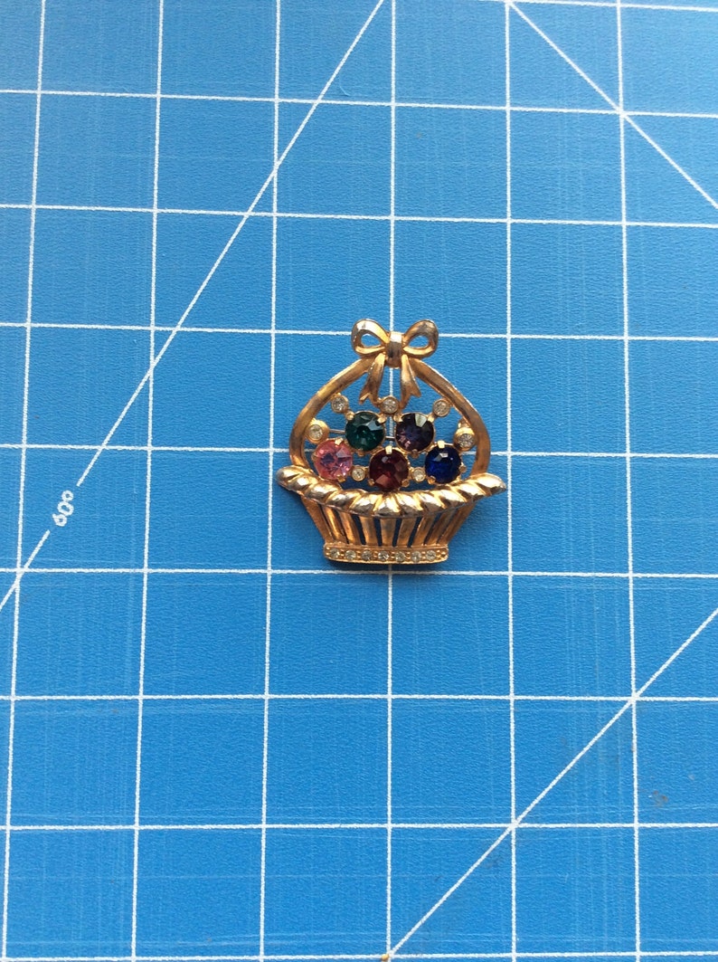 Antiqued Gold Easter Basket With Rhinestone Figural Brooch Pin - Etsy