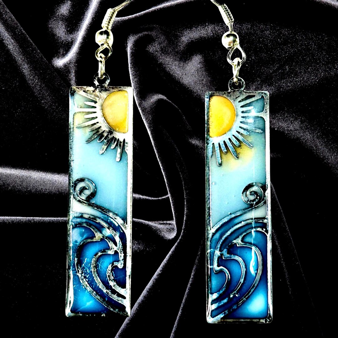 Resin, Fish-hook Back Dangle Sun/surf Earrings - Etsy