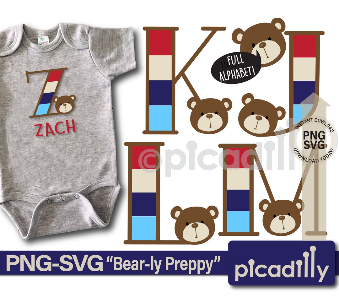 Bear Alphabet SVG, Bear Sublimation File, Baby Boy Bear Embroidery ...