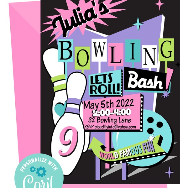 Girls Bowling Birthday Party Digital Invitation - Etsy