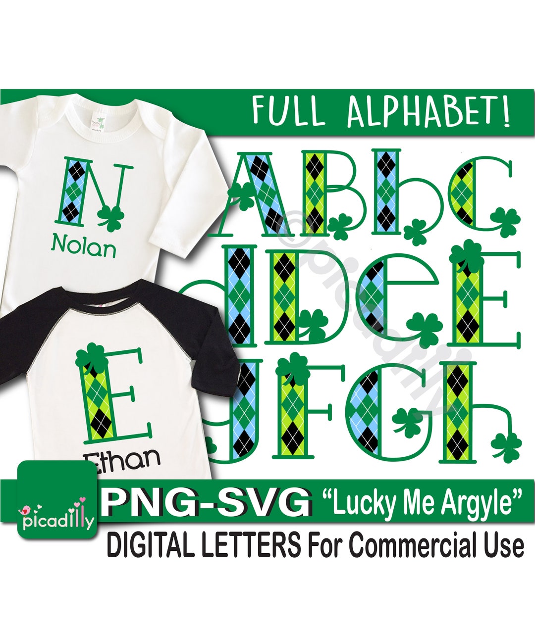 St Patricks Day Alphabet SVG, St Patricks Day Font SVG, Argyle St ...