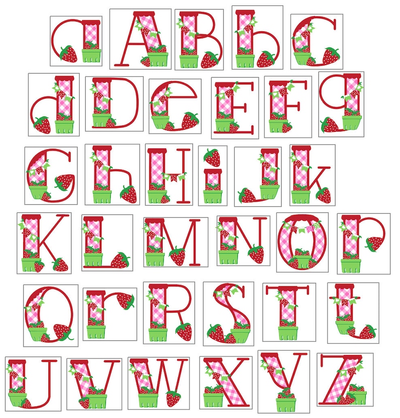 Strawberry Alphabet SVG PNG: Girl's Country Gingham Check Strawberry ...