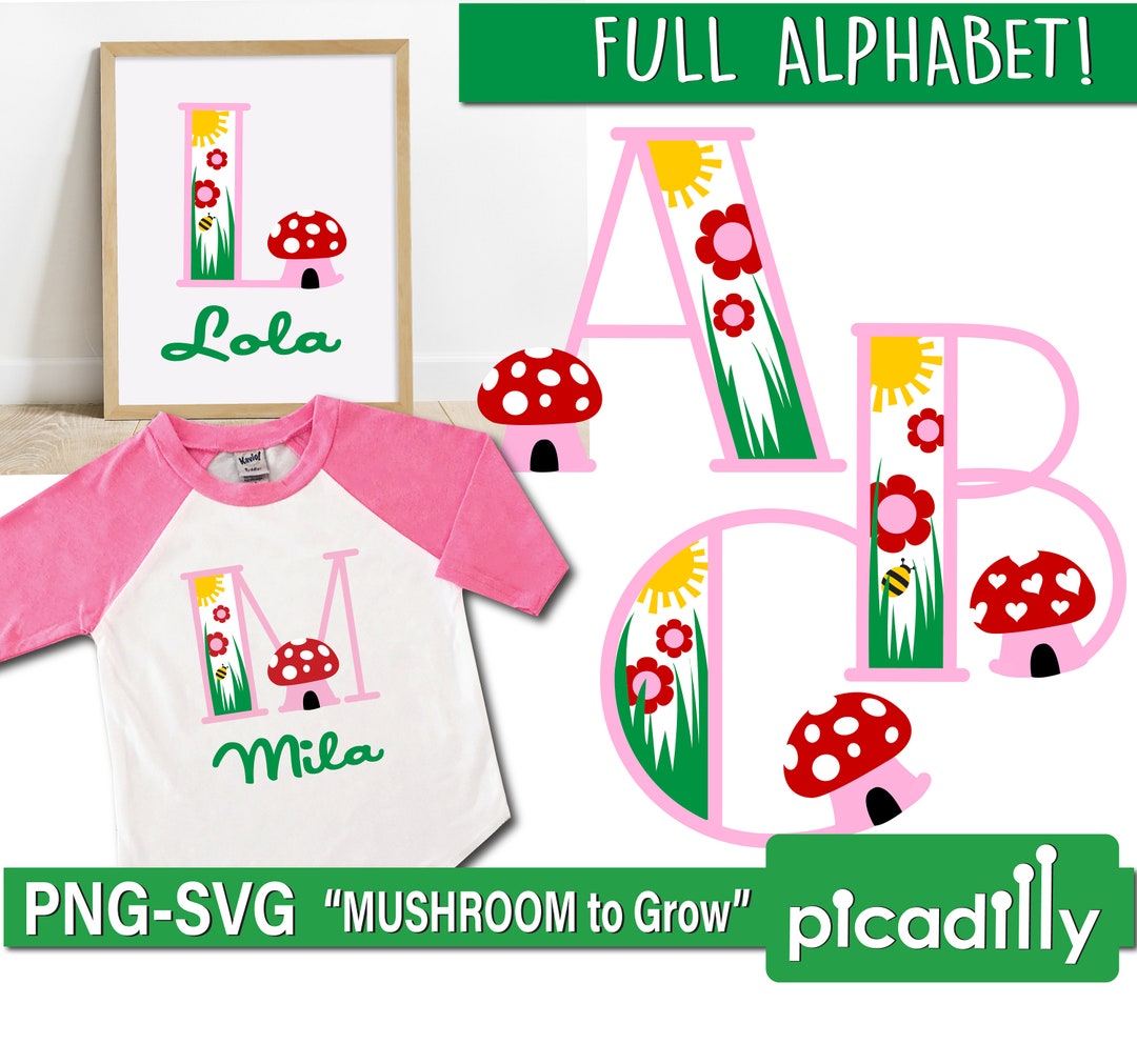 Mushroom Alphabet SVG, Mushroom Monogram PNG, Girls Mushroom Wall Decor ...