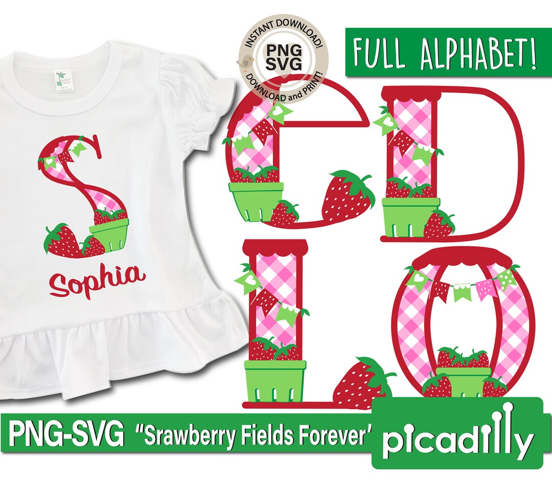 Strawberry Alphabet SVG, Strawberry Font PNG, Girls Strawberry Monogram ...