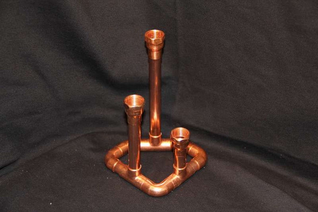 Copper Candle Holder Trio With Triangular Base - Etsy