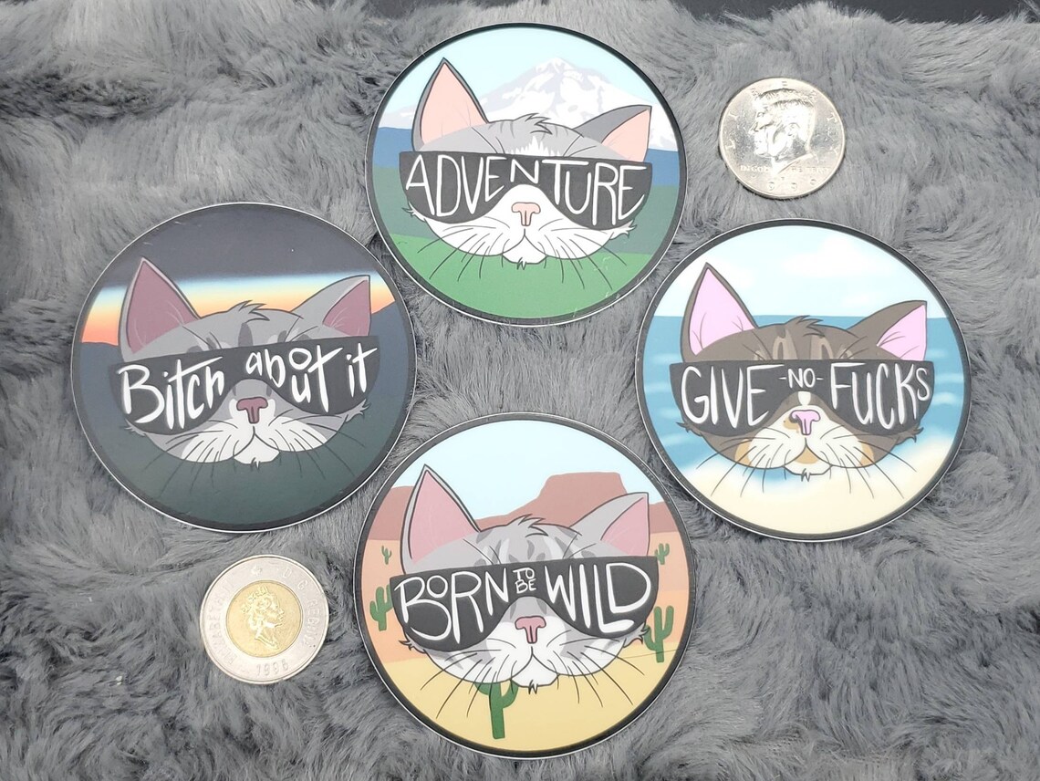 Cat Stickers W/ Words & Scenic Backgrounds 3 Round - Etsy