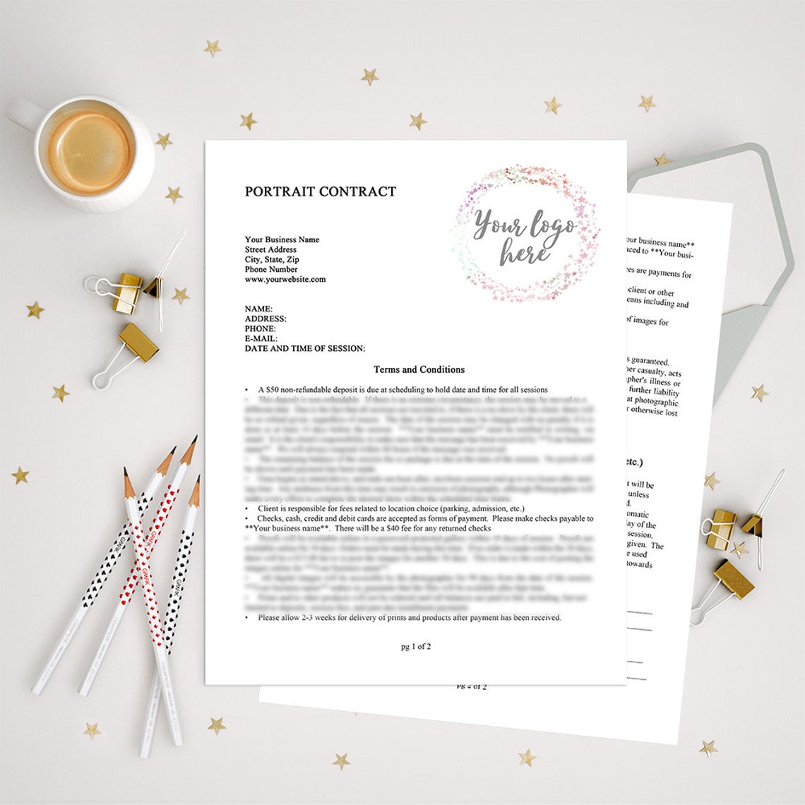 Portrait Contract EDITABLE PSD file Photography Forms | Etsy