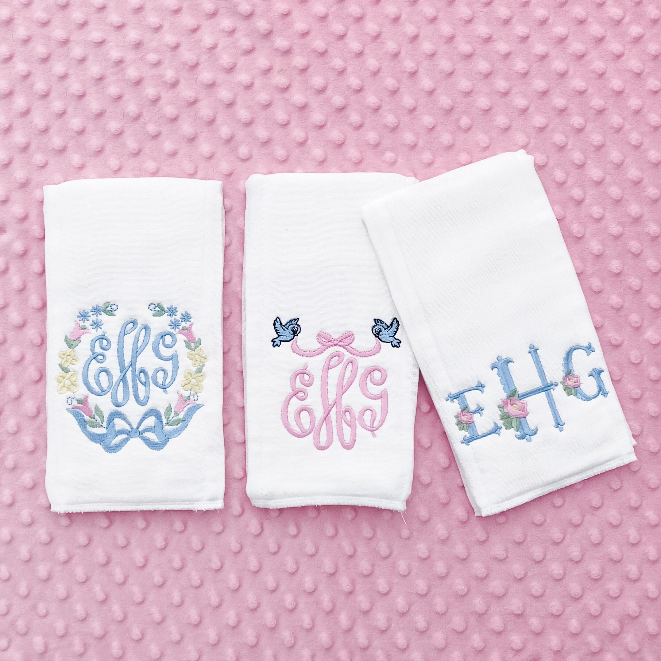 Monogrammed Embroidered Burp Cloth Set of 3 - Personalized - Baby Gift ...